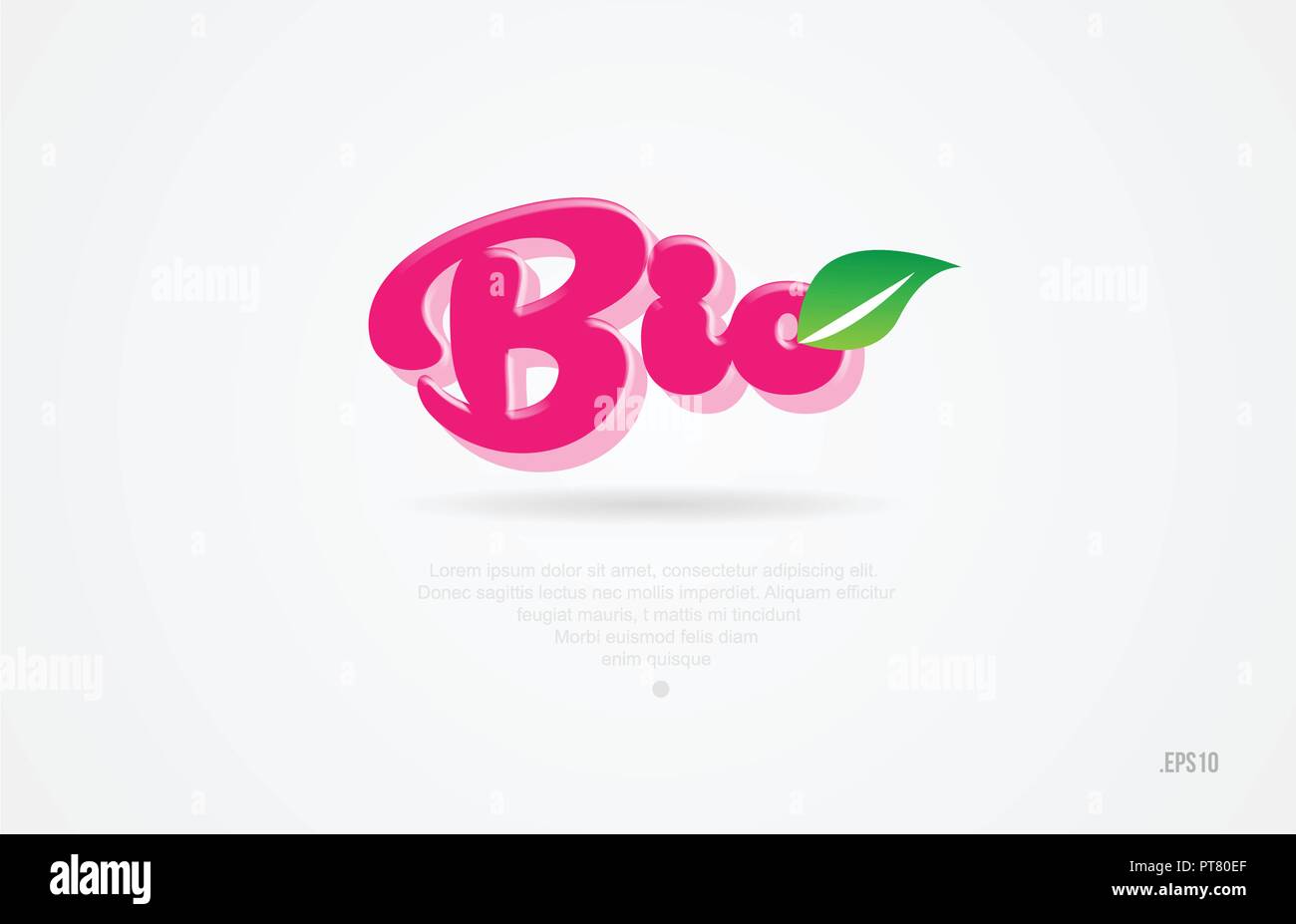 bio 3d word with a green leaf and pink color on white background ...