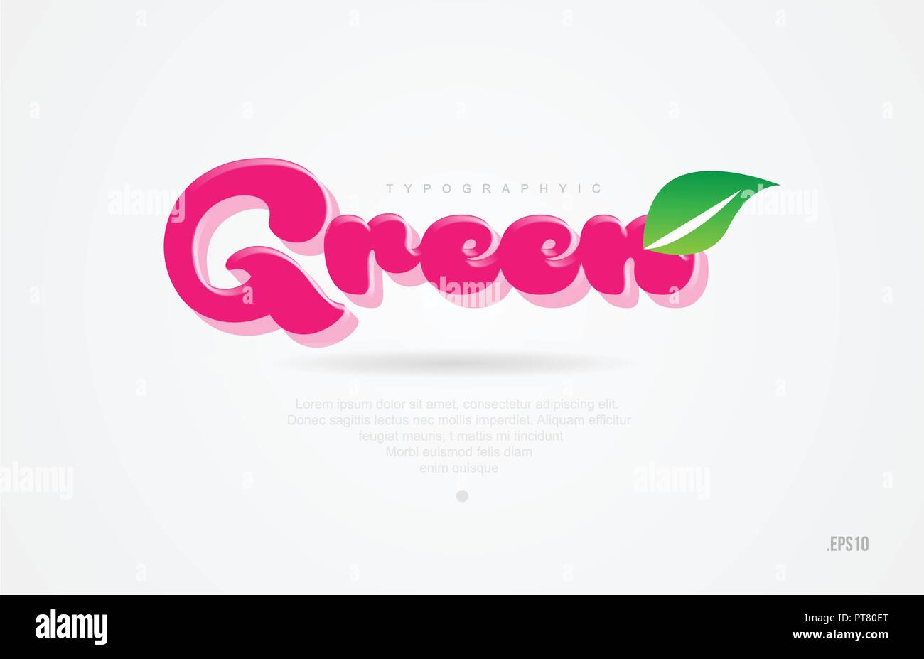 green 3d word with a green leaf and pink color on white background ...