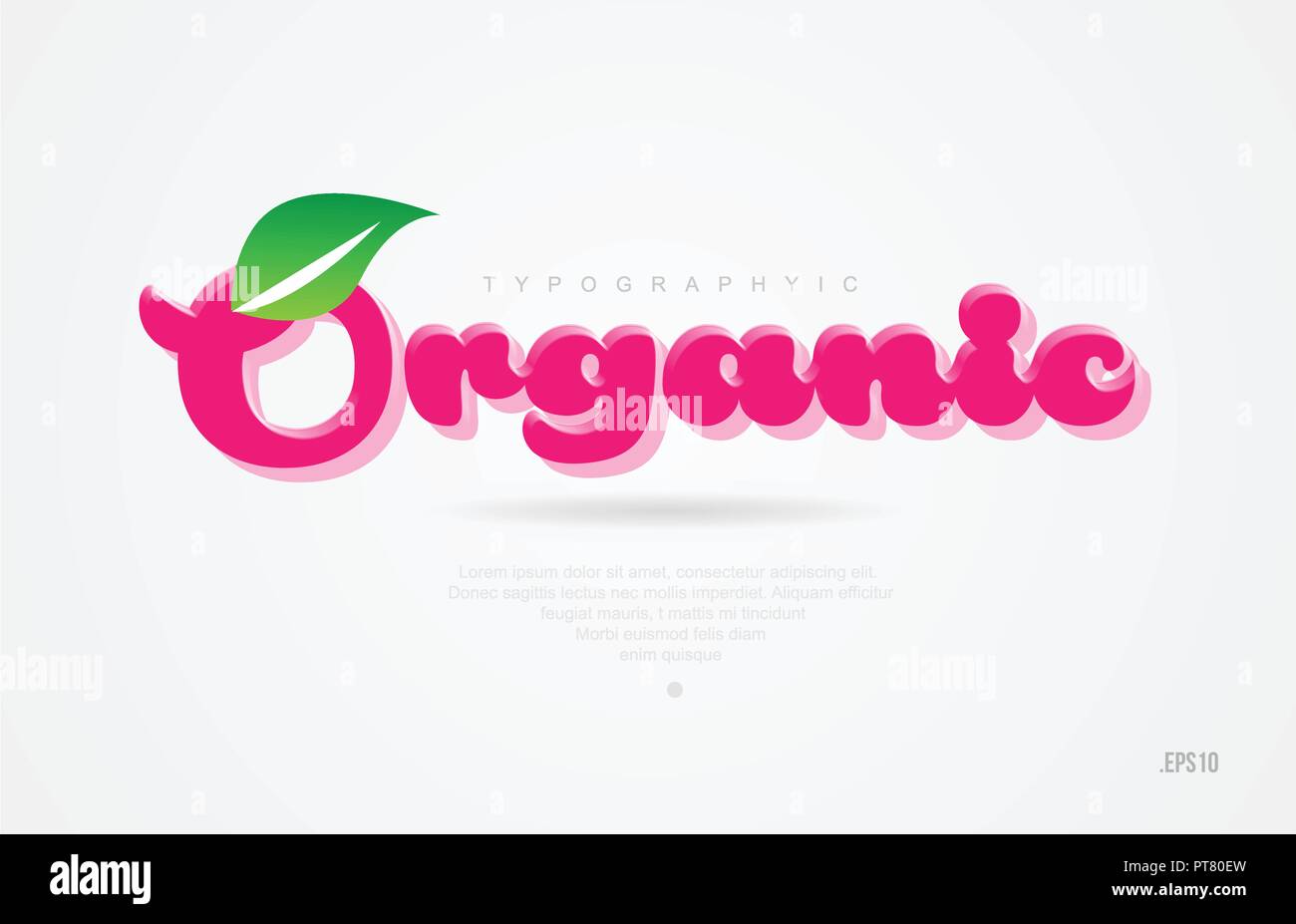 organic 3d word with a green leaf and pink color on white background ...
