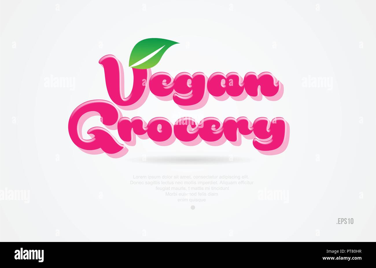 vegan grocery 3d word with a green leaf and pink color on white ...
