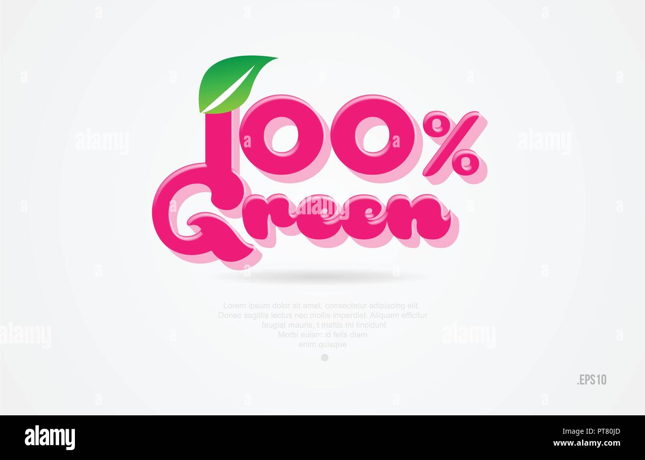 100% green 3d word with a green leaf and pink color on white background ...