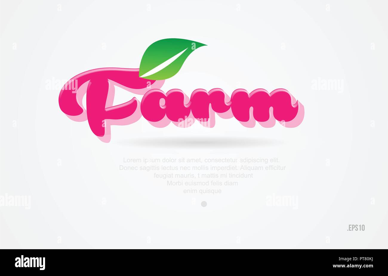 farm 3d word with a green leaf and pink color on white background ...