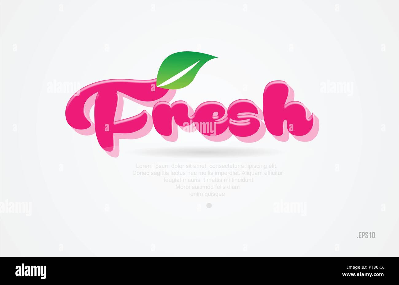 fresh 3d word with a green leaf and pink color on white background ...