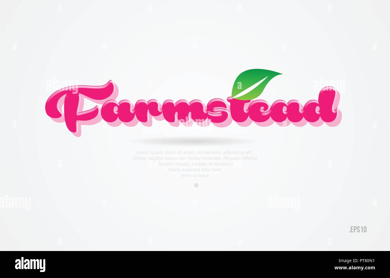 farmstead 3d word with a green leaf and pink color on white background ...