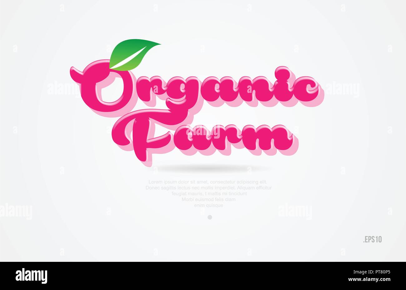 organic farm 3d word with a green leaf and pink color on white ...