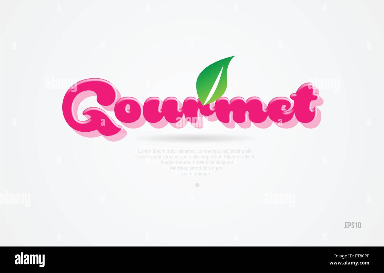 gourmet 3d word with a green leaf and pink color on white background ...