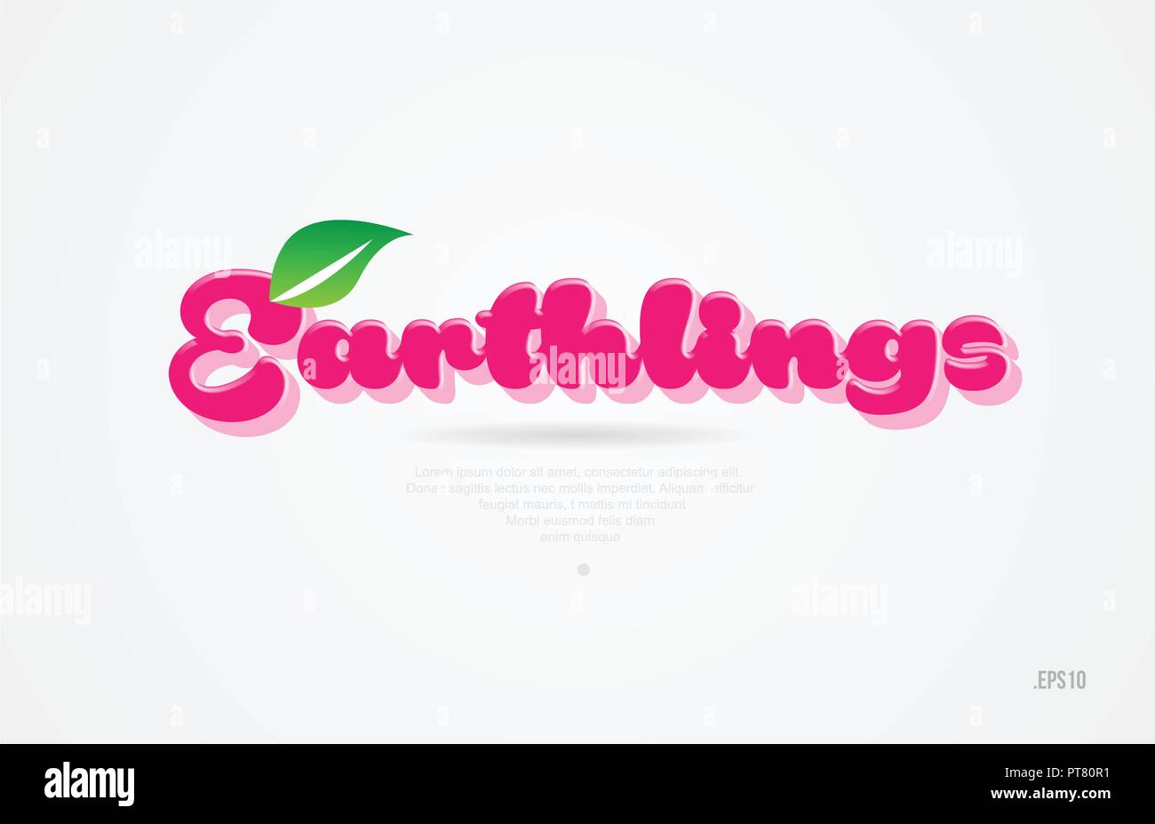 earthlings 3d word with a green leaf and pink color on white background ...