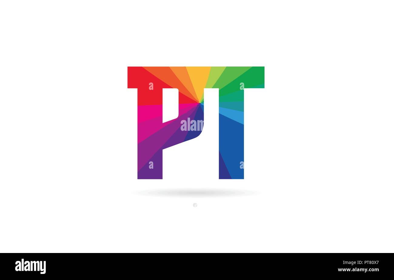 alphabet letter pt p t logo combination design with rainbow colors ...