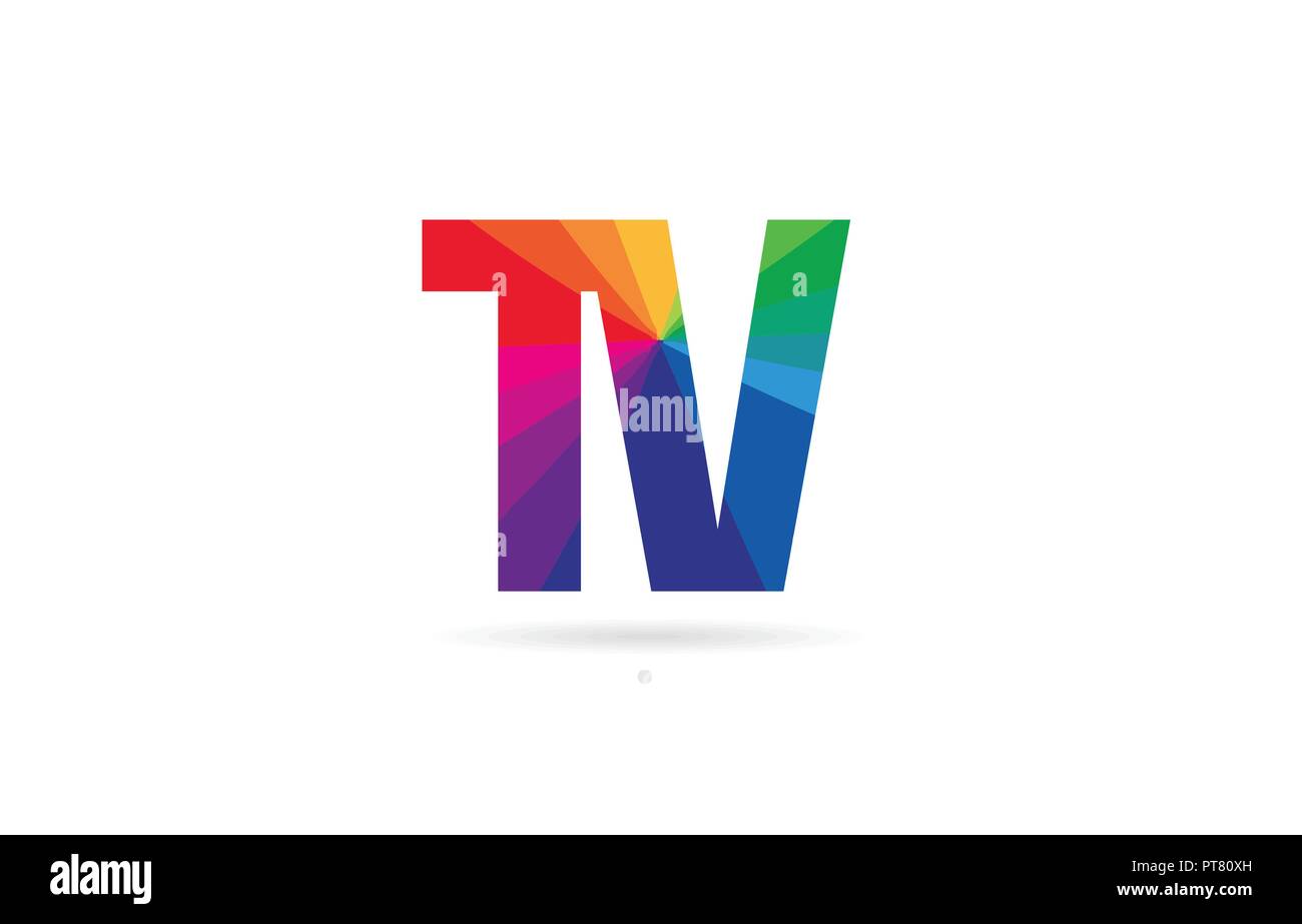 alphabet letter tv t v logo combination design with rainbow colors ...