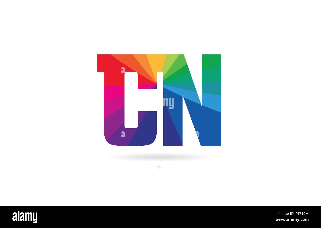 alphabet letter cn c n logo combination design with rainbow colors ...