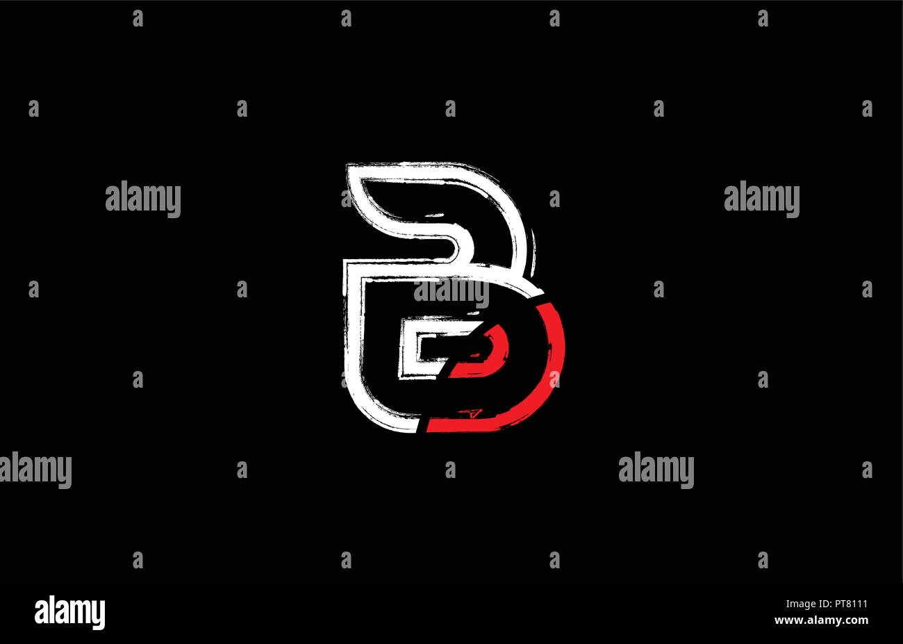 grunge alphabet letter b logo design in white red and black colors ...