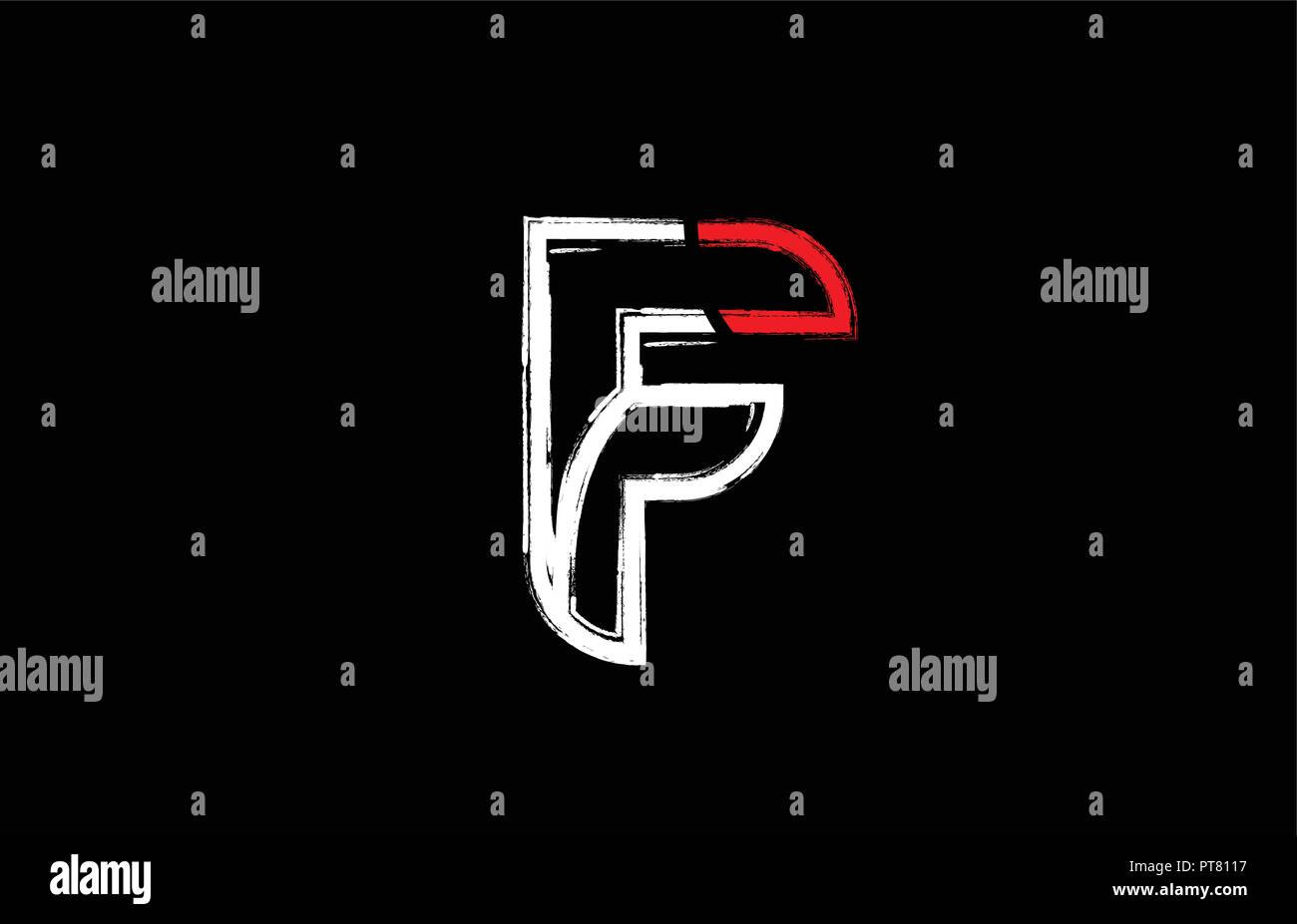 grunge alphabet letter f logo design in white red and black colors ...