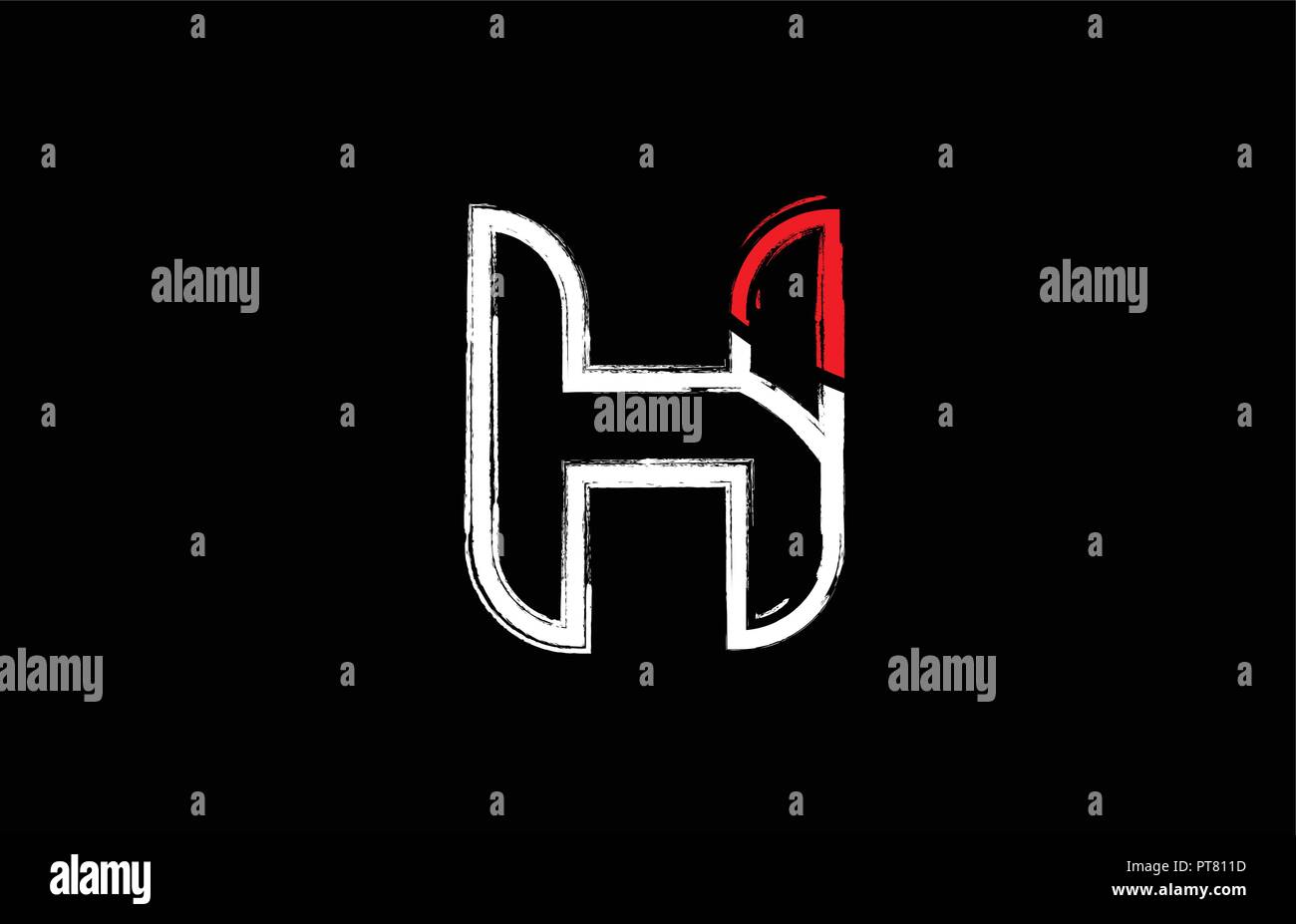 grunge alphabet letter h logo design in white red and black colors ...