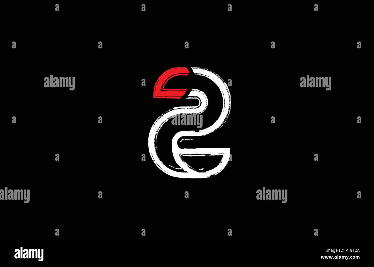 grunge alphabet number 2 logo design in white red and black colors ...
