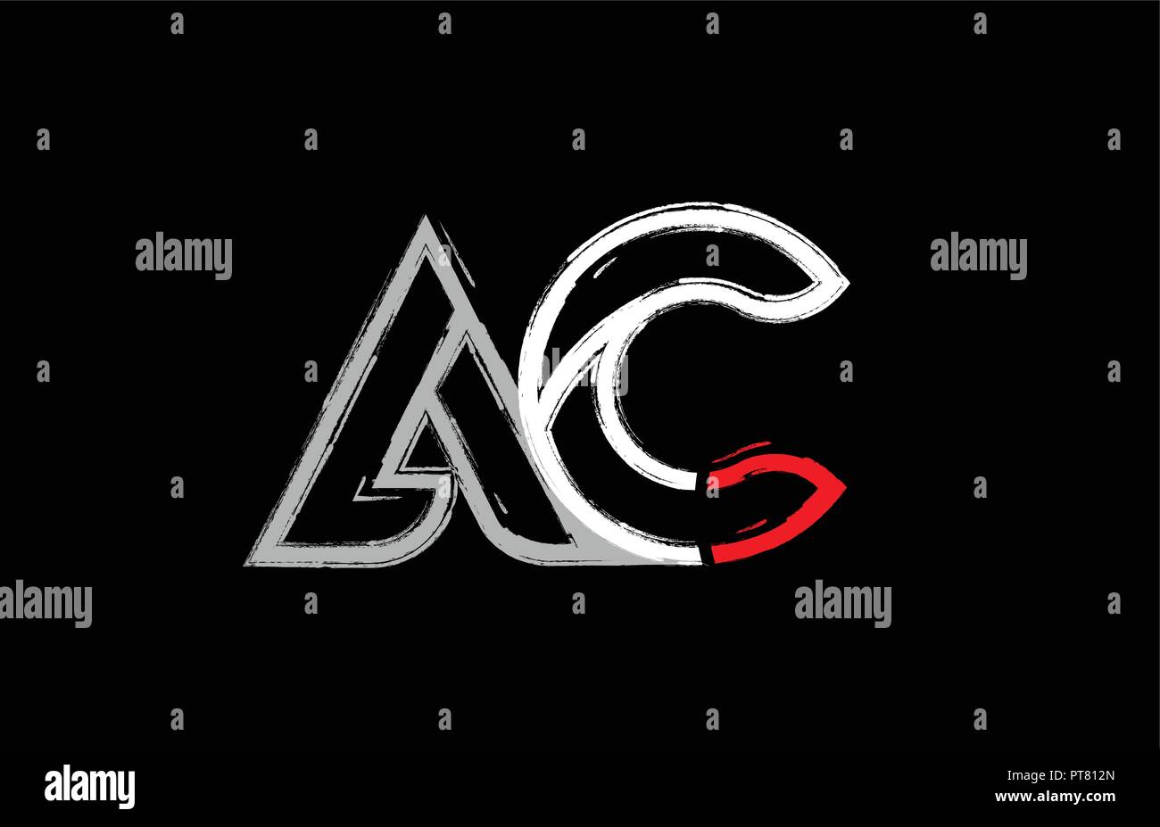 grunge alphabet letter combination ac a c logo design in white red and ...