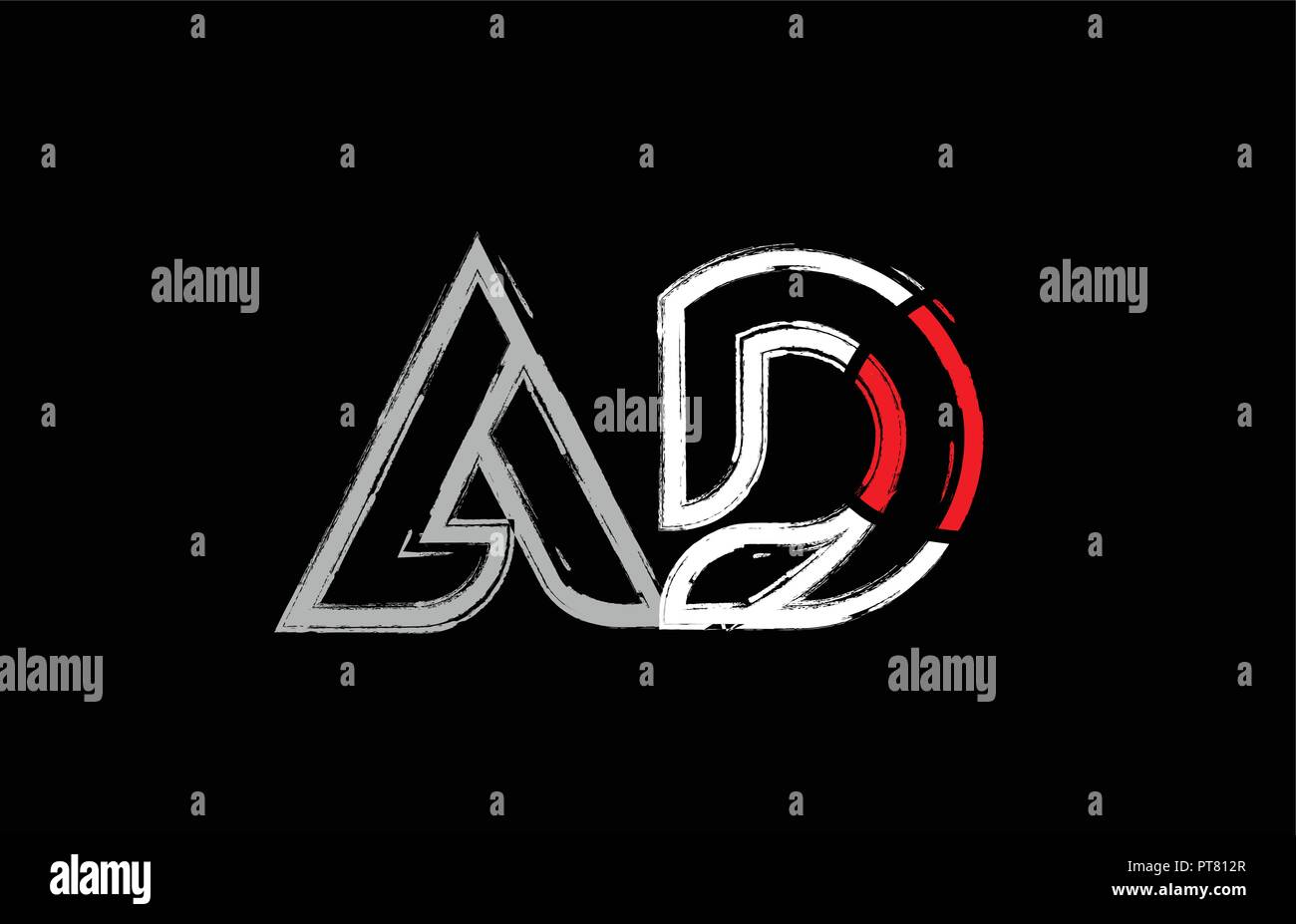 grunge alphabet letter combination ad a d logo design in white red and ...
