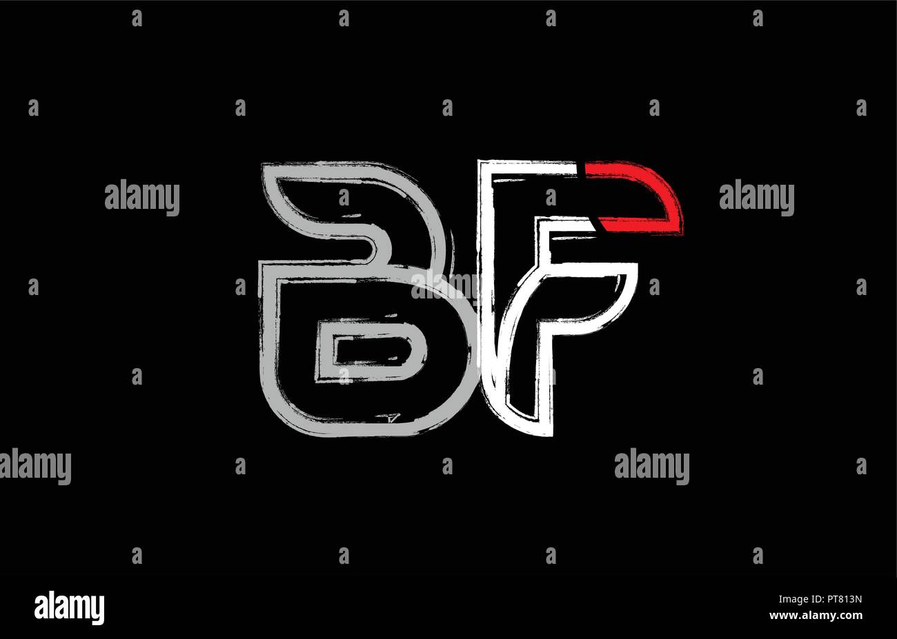 grunge alphabet letter combination bf b f logo design in white red and ...