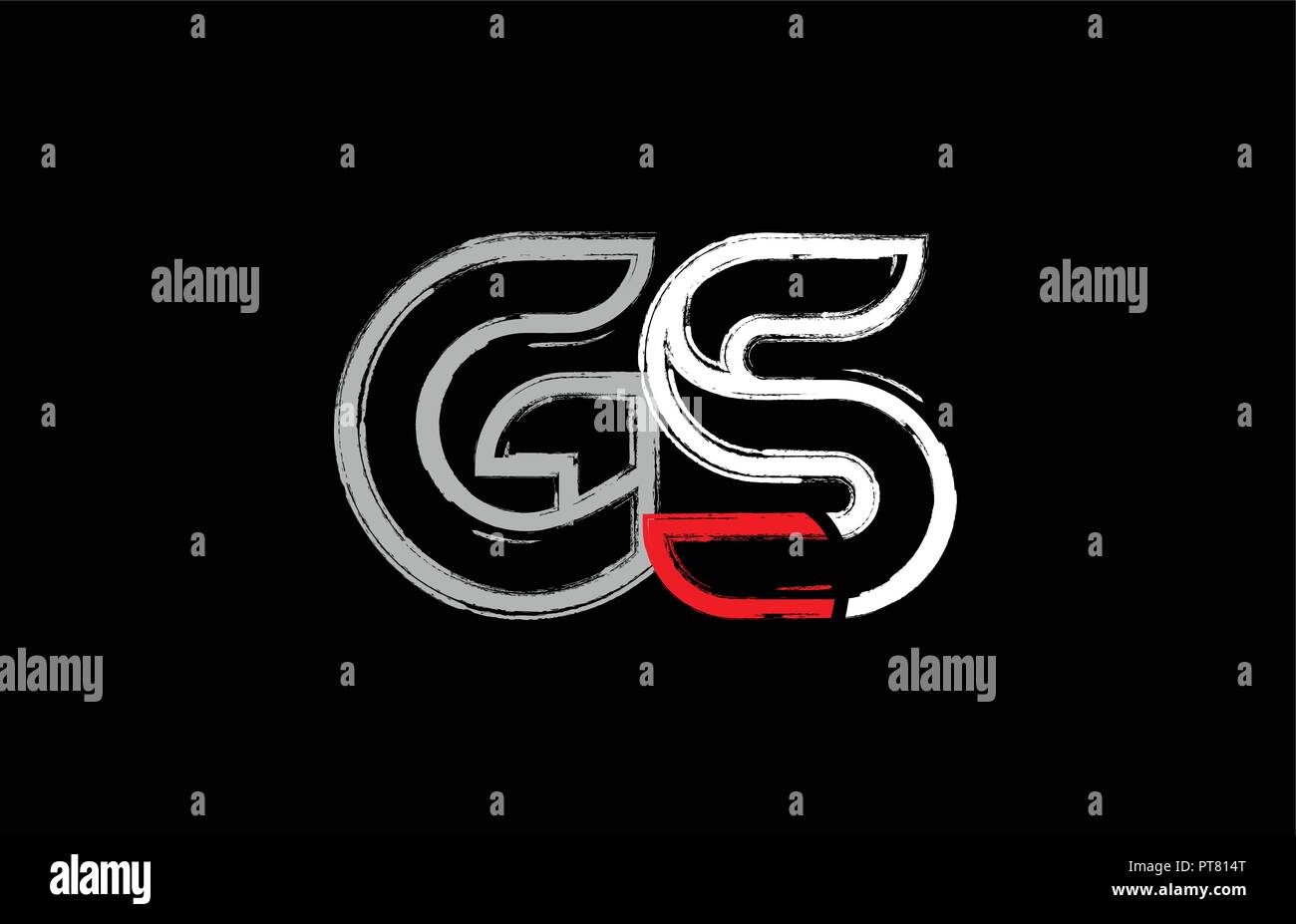 grunge alphabet letter combination gs g s logo design in white red and ...