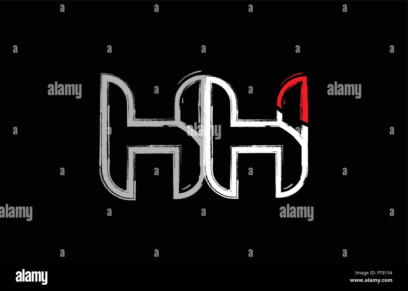 grunge alphabet letter combination hh h h logo design in white red and ...