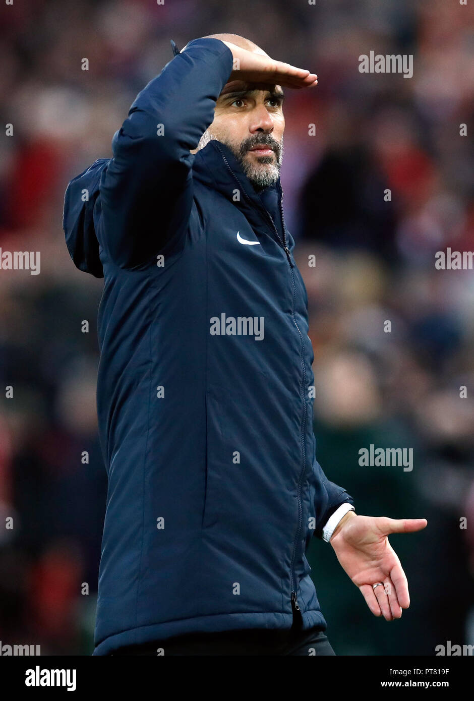 Manchester City manager Pep Guardiola acknowledges the fans after the ...
