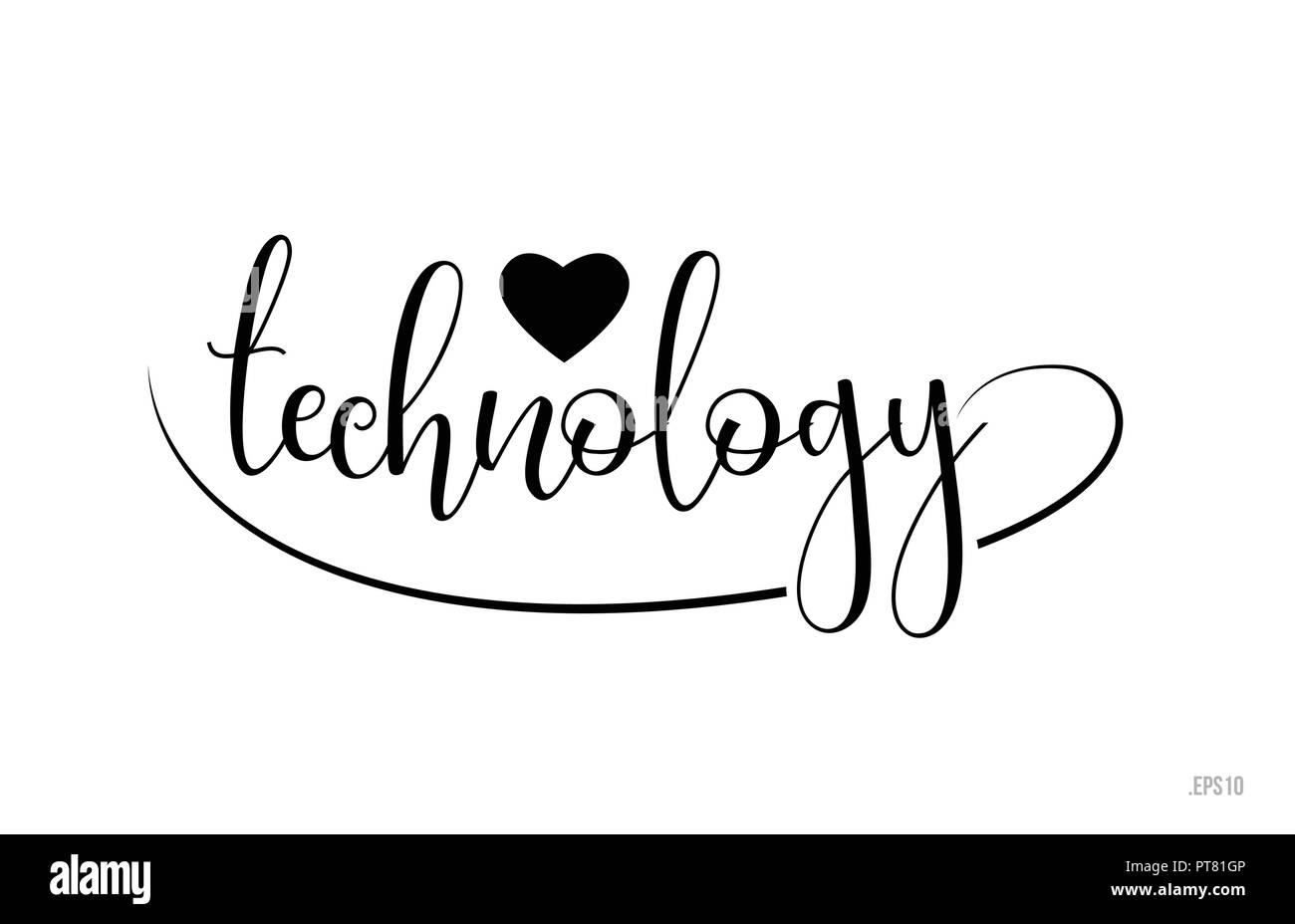 technology word text with black and white love heart suitable for card ...