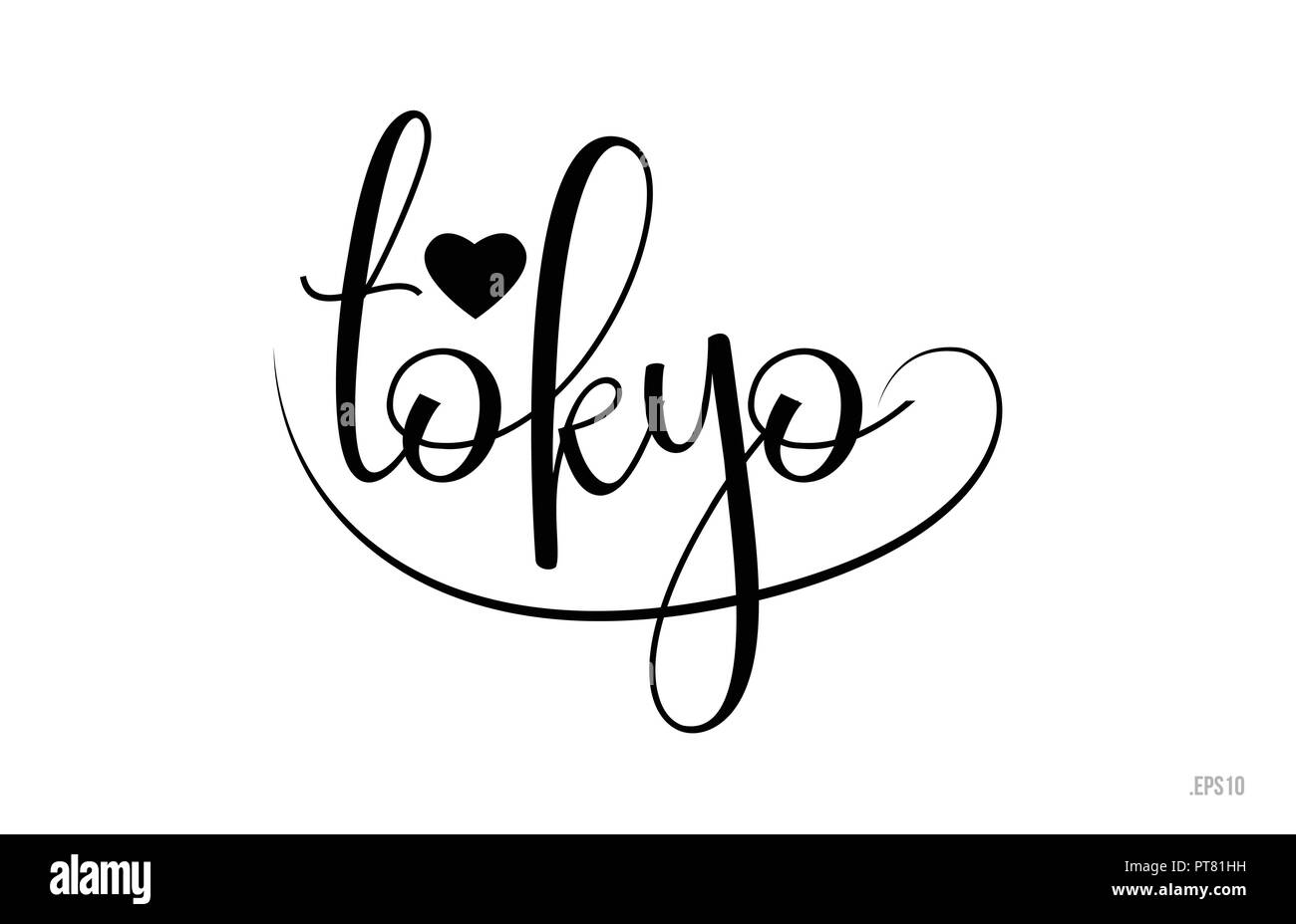 tokyo word text with black and white love heart suitable for card ...
