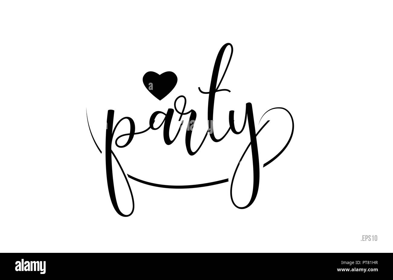 party word text with black and white love heart suitable for card ...