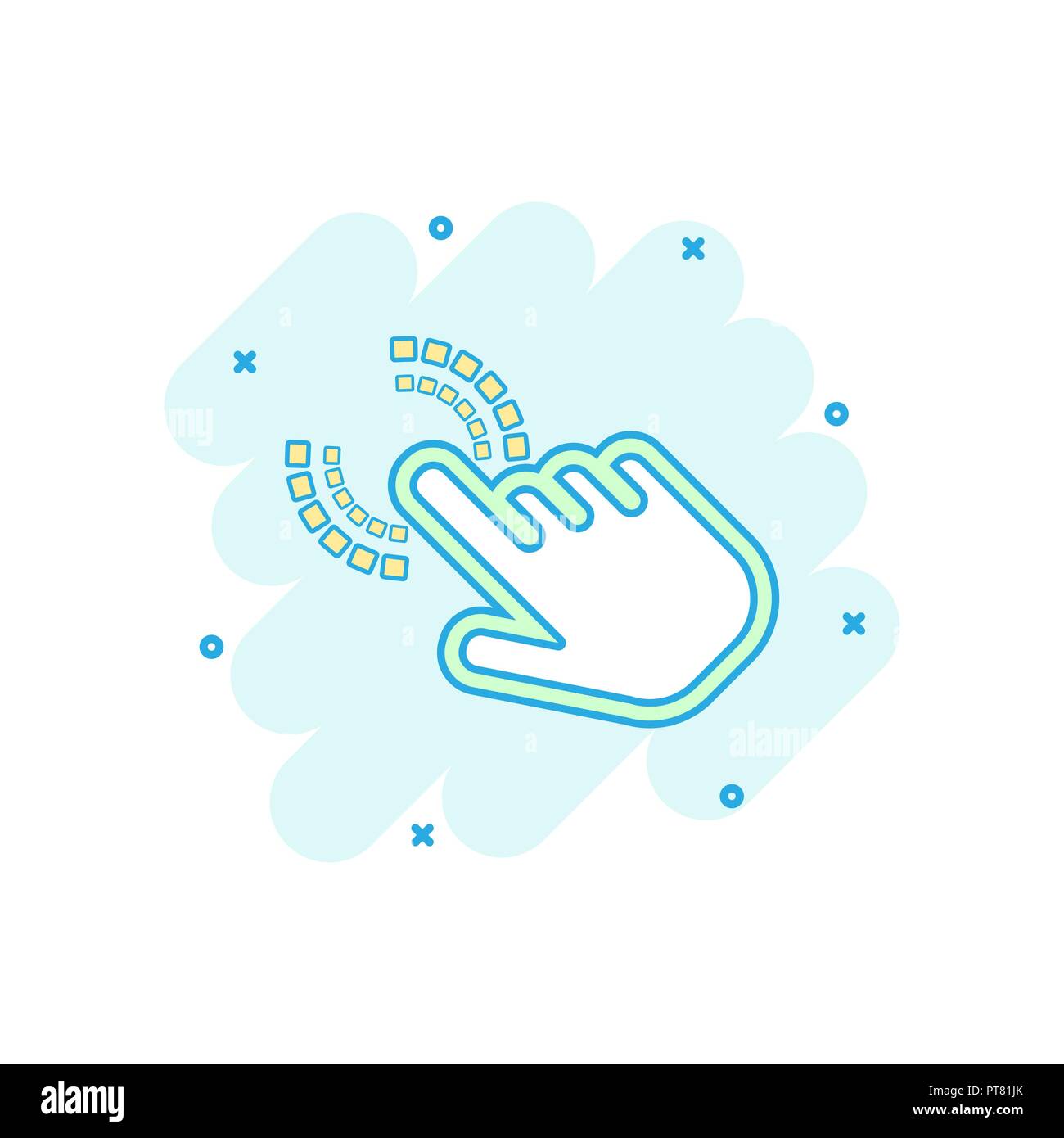 Cartoon colored click hand icon in comic style. Cursor finger ...
