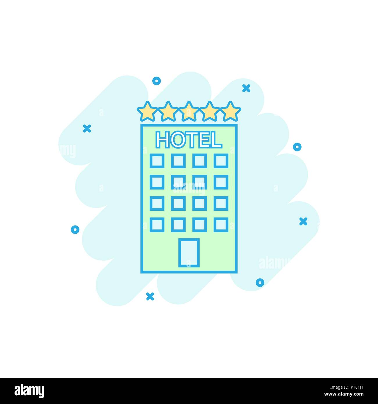 Cartoon colored hotel icon in comic style. Motel rest illustration ...