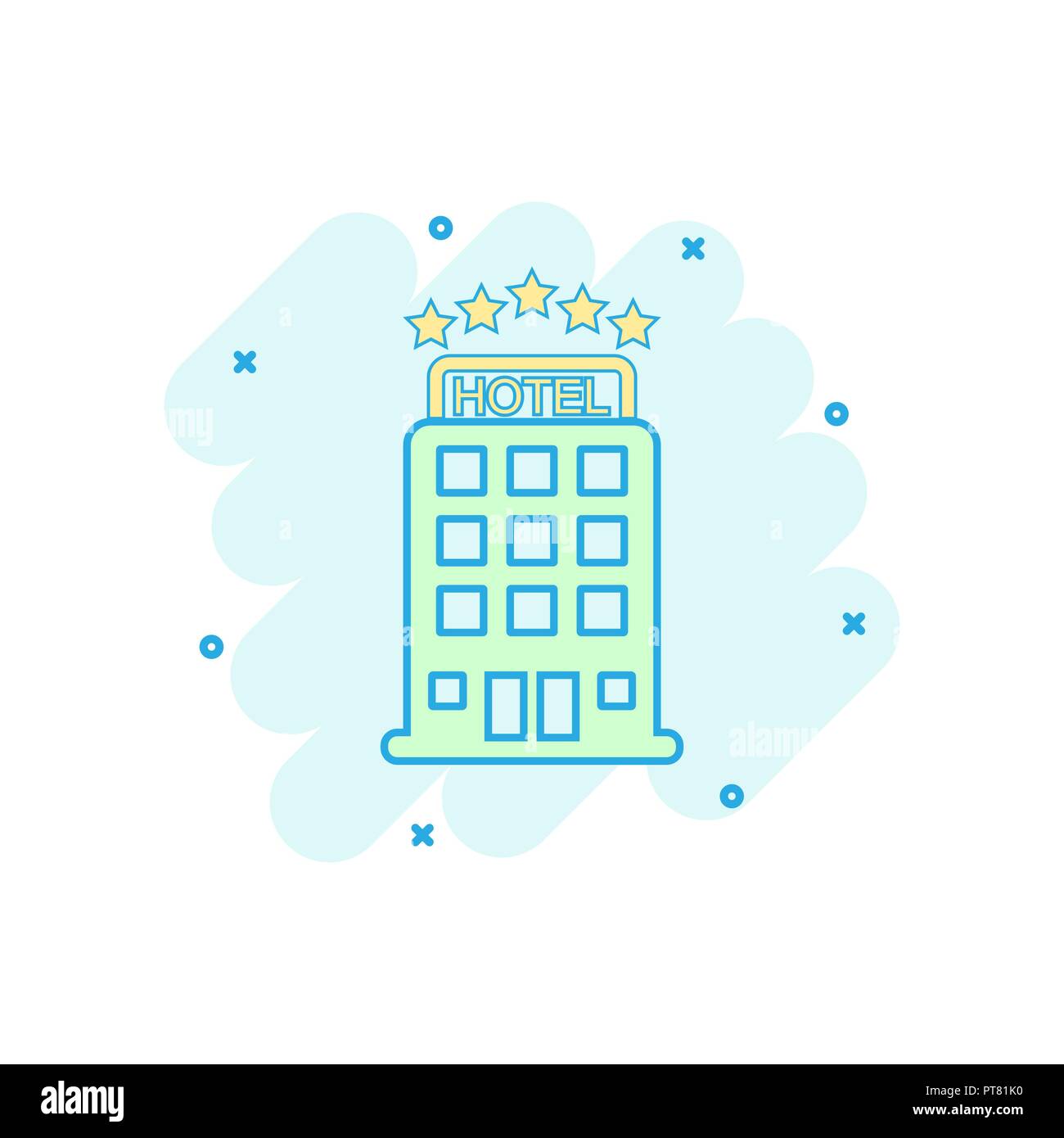 Cartoon colored hotel icon in comic style. Motel rest illustration ...