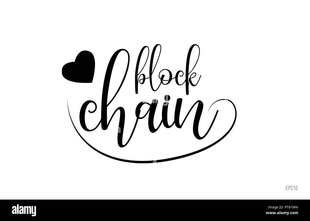 block chain word text with black and white love heart suitable for card ...