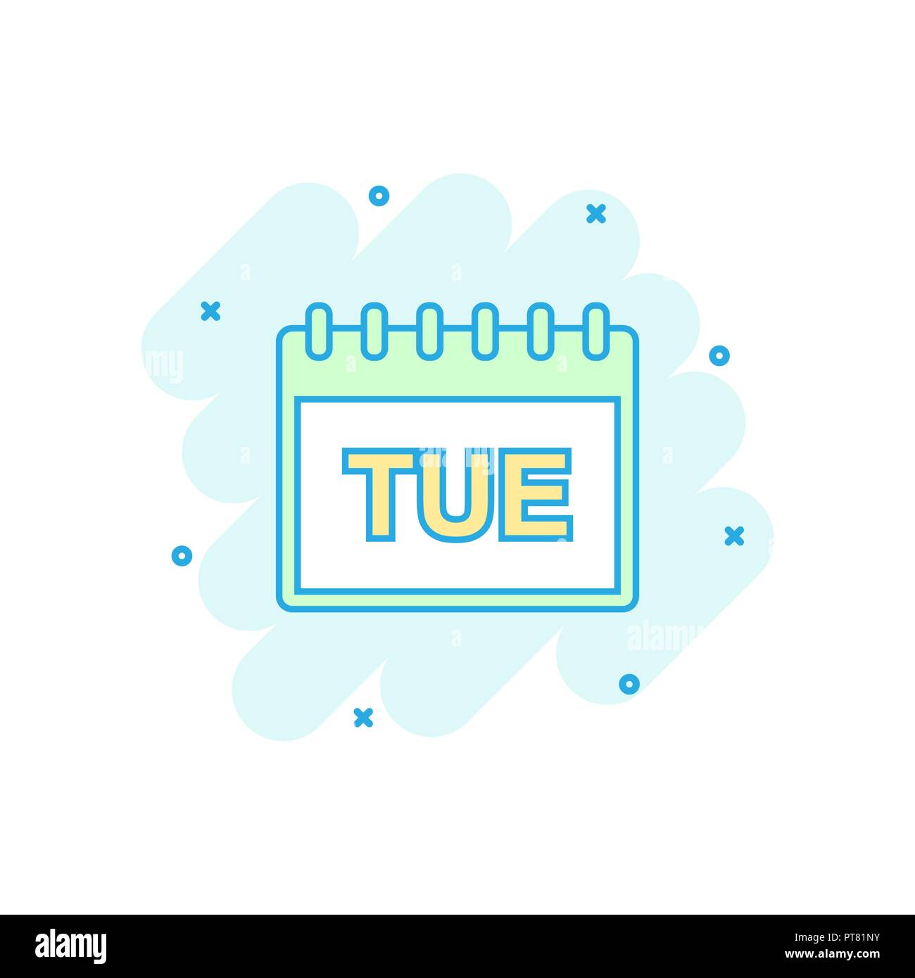 Cartoon colored tuesday calendar page icon in comic style. Calendar ...