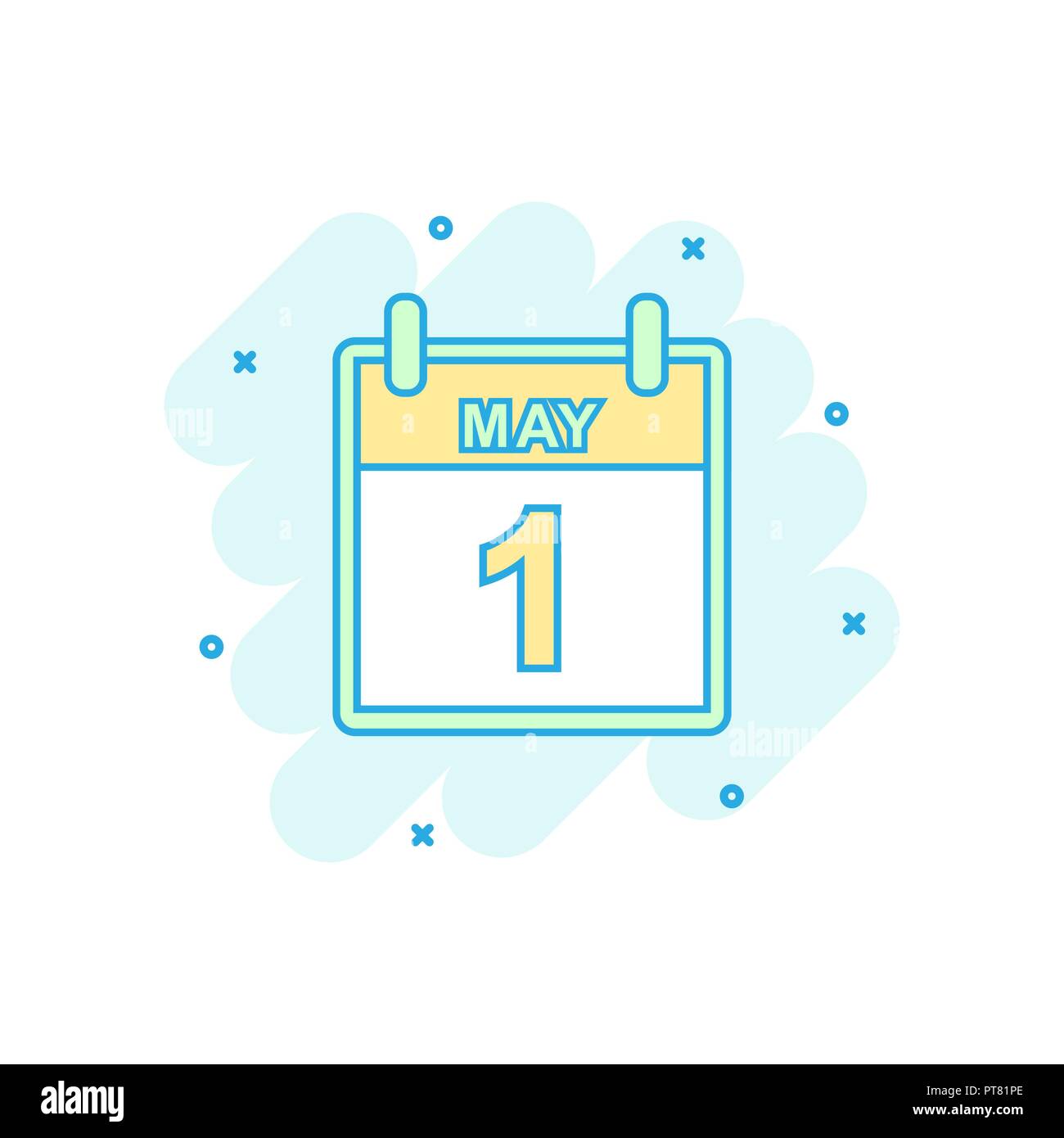 Cartoon colored May 1 calendar icon in comic style. Calendar ...