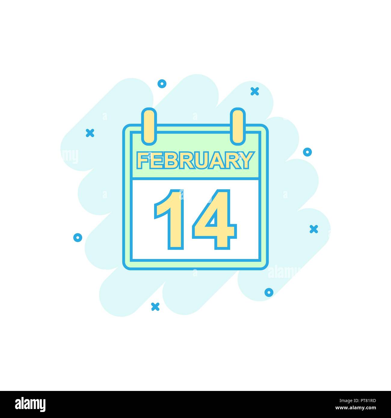 Cartoon colored february 14 calendar icon in comic style. Calendar ...