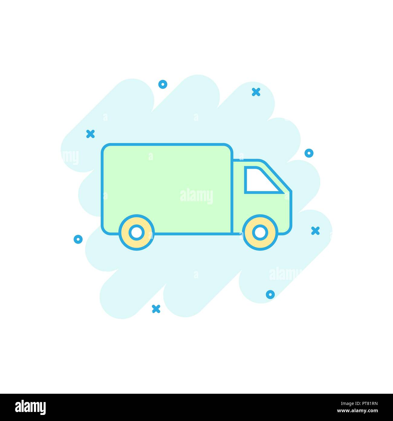 Cartoon colored truck, car icon in comic style. Fast delivery service ...