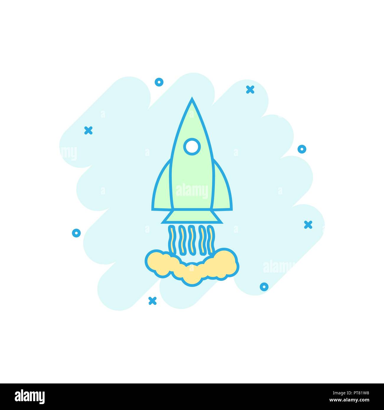 Cartoon colored rocket icon in comic style. Space shuttle illustration ...