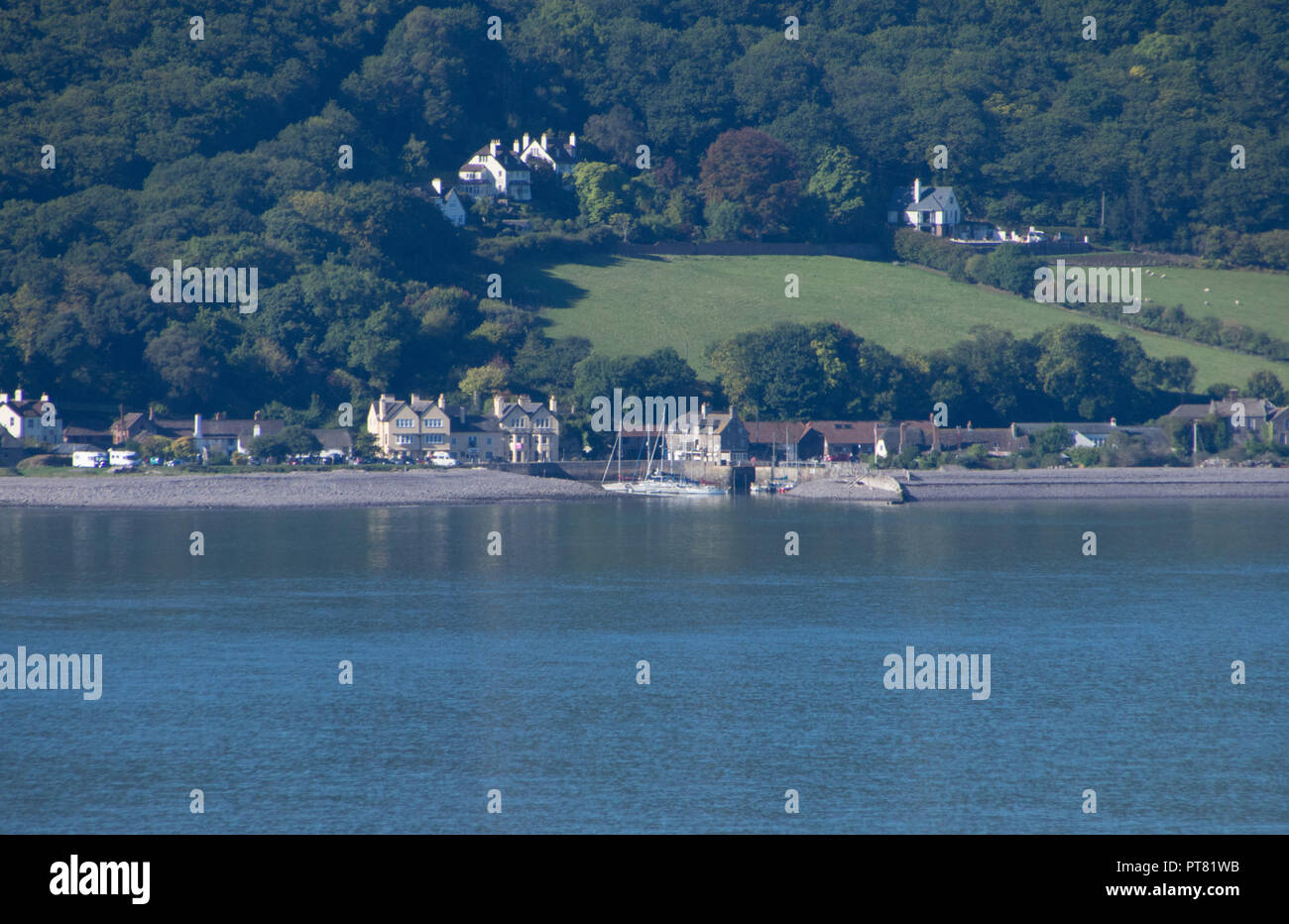 Porlock Weir, seen across Porlock Bay, Somerset Stock Photo - Alamy