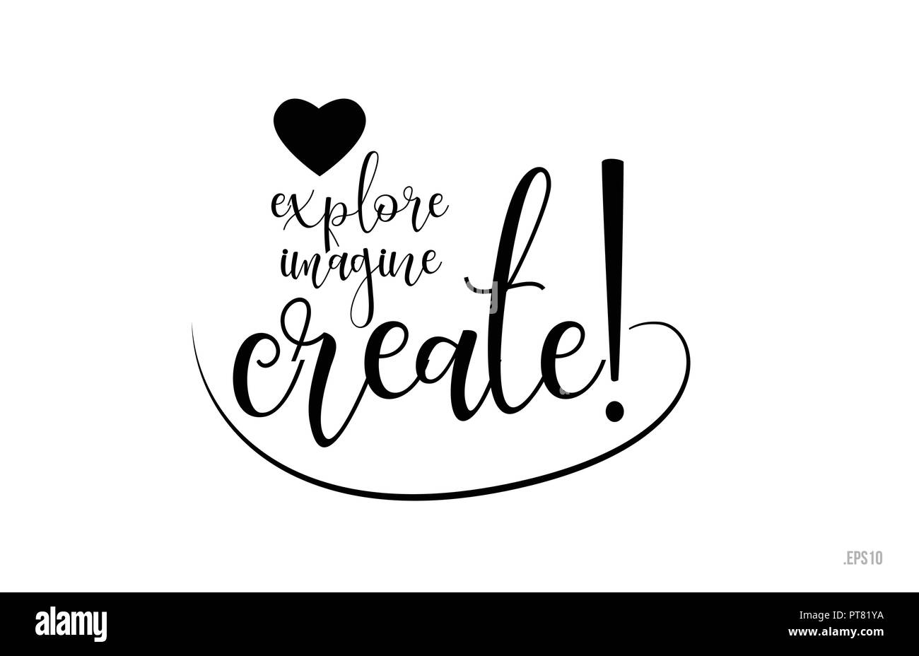 explore imagine create word text with black and white love heart ...