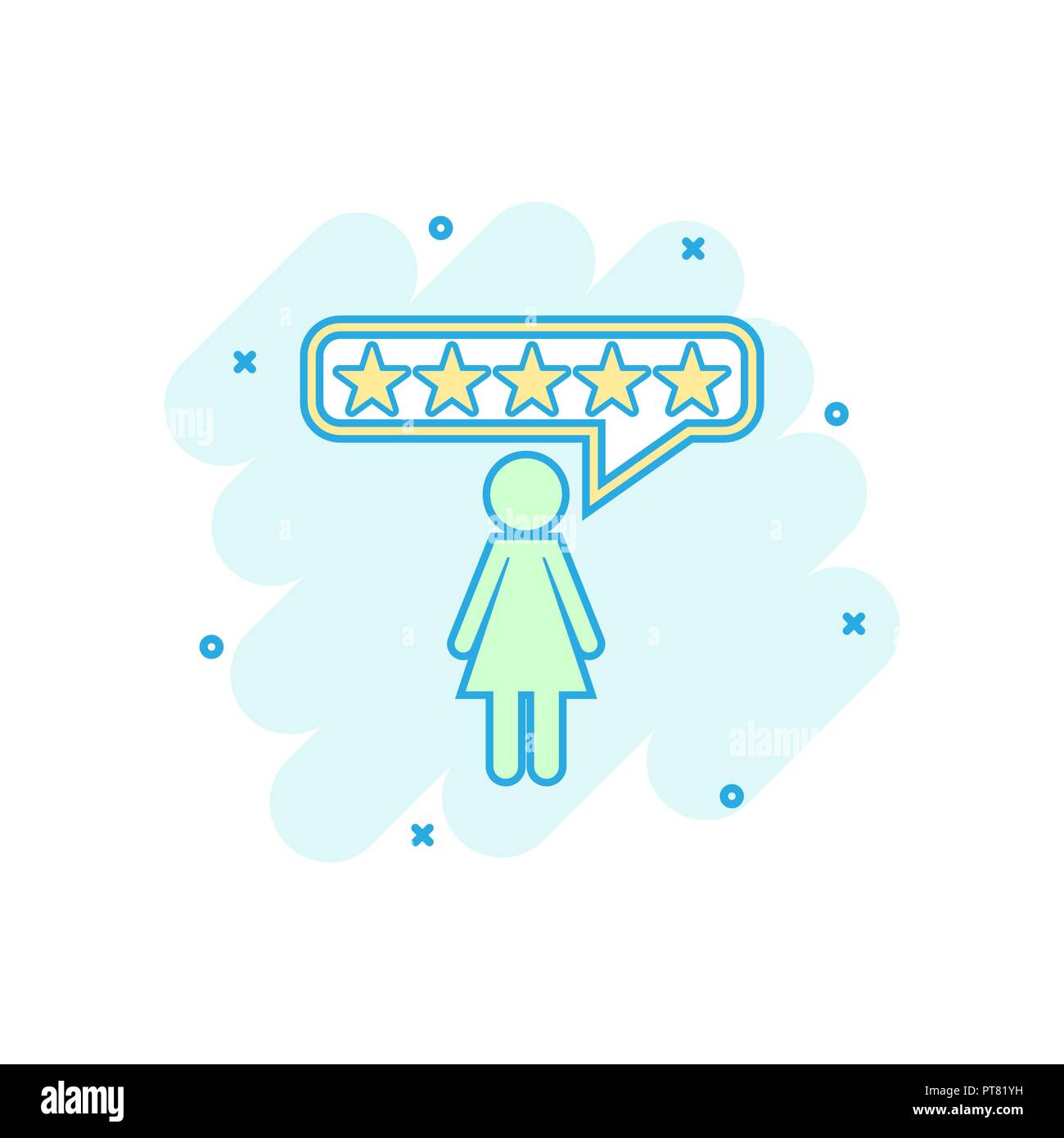 Cartoon colored customer reviews icon in comic style. Rating feedback ...