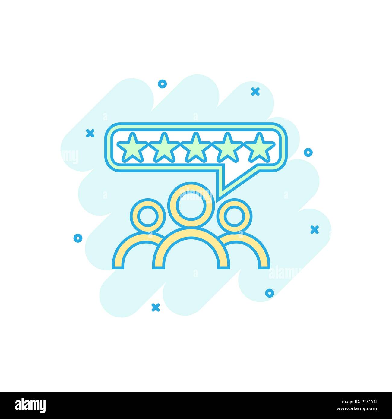 Cartoon colored customer reviews icon in comic style. Rating feedback ...