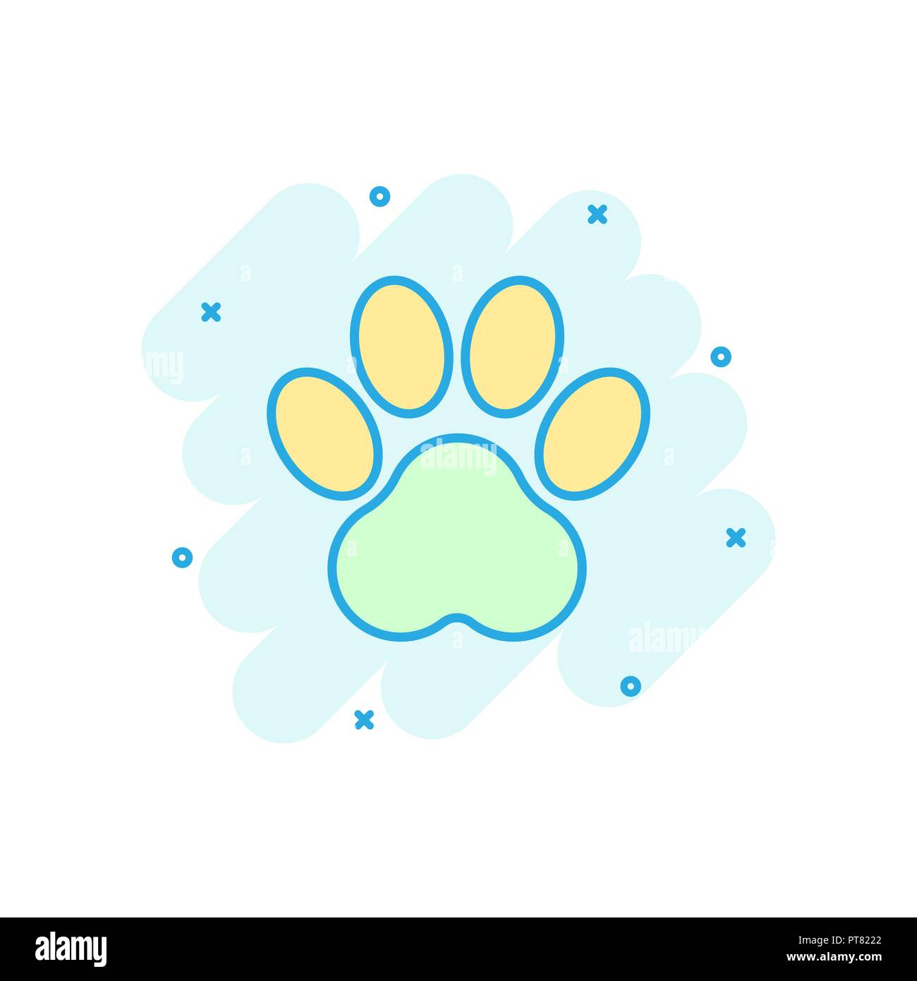 Cartoon colored paw print icon in comic style. Dog, cat, bear paw ...