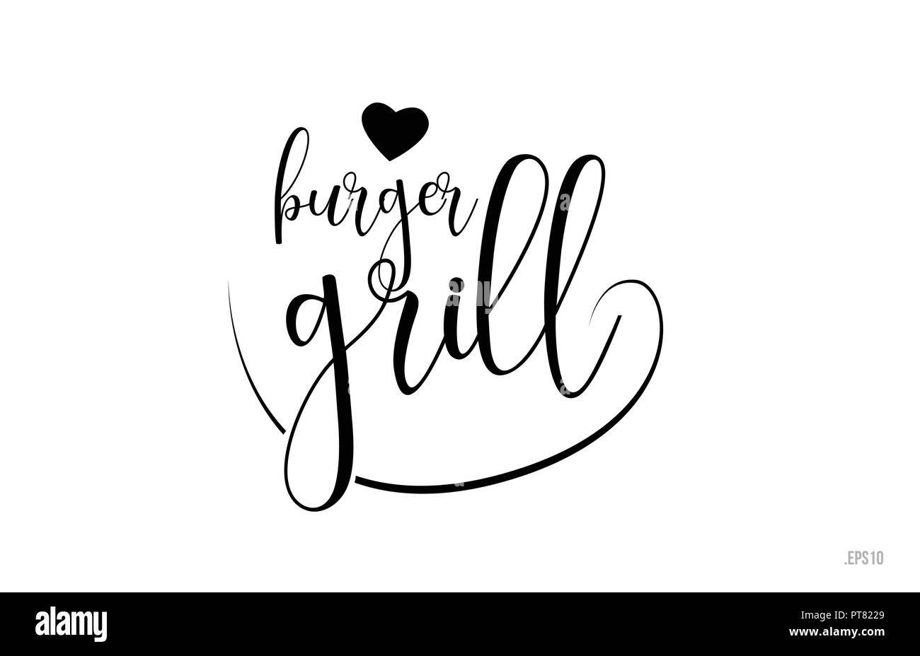 burger grill word text with black and white love heart suitable for ...