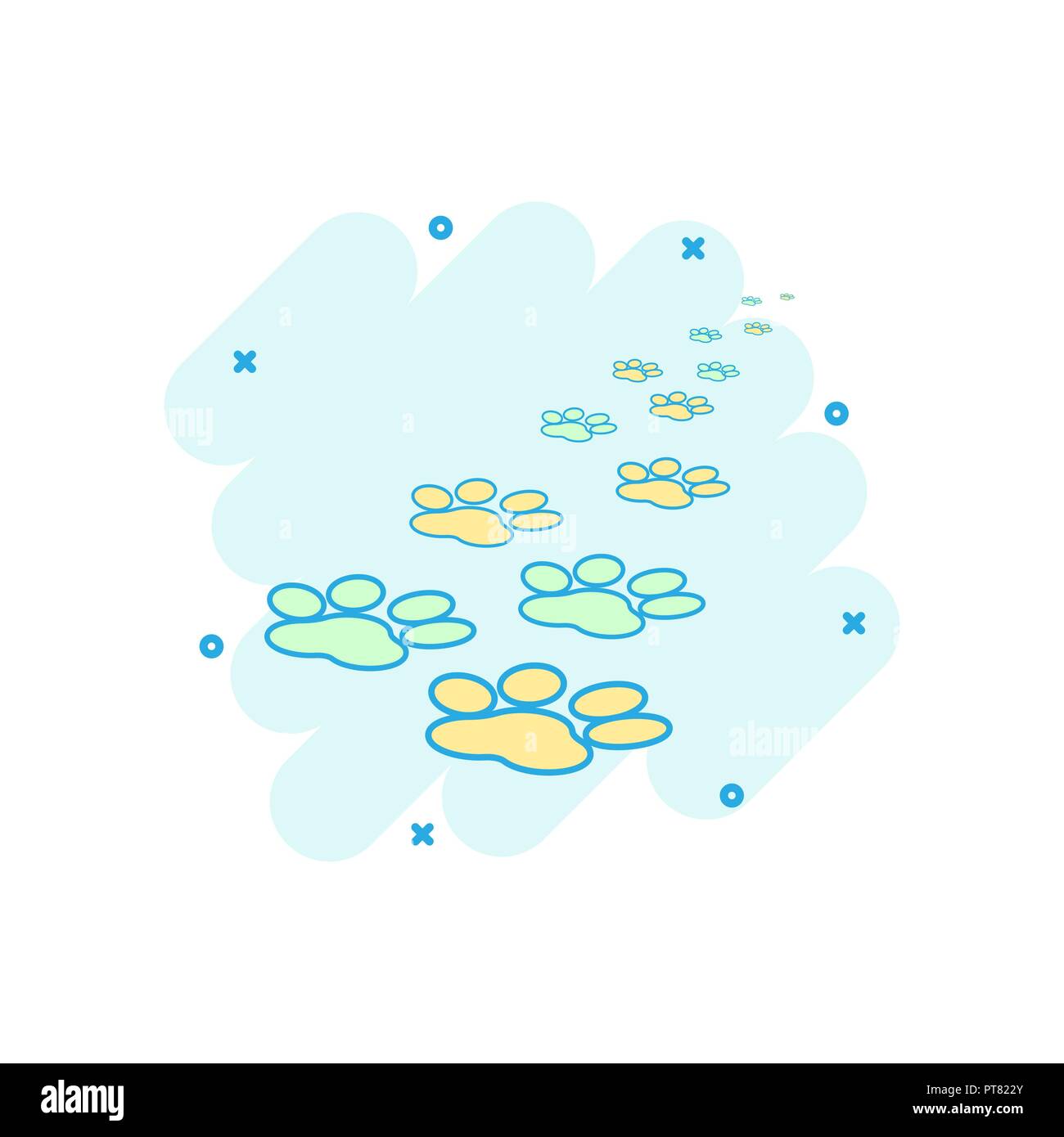 Cartoon colored paw print icon in comic style. Dog, cat, bear paw ...