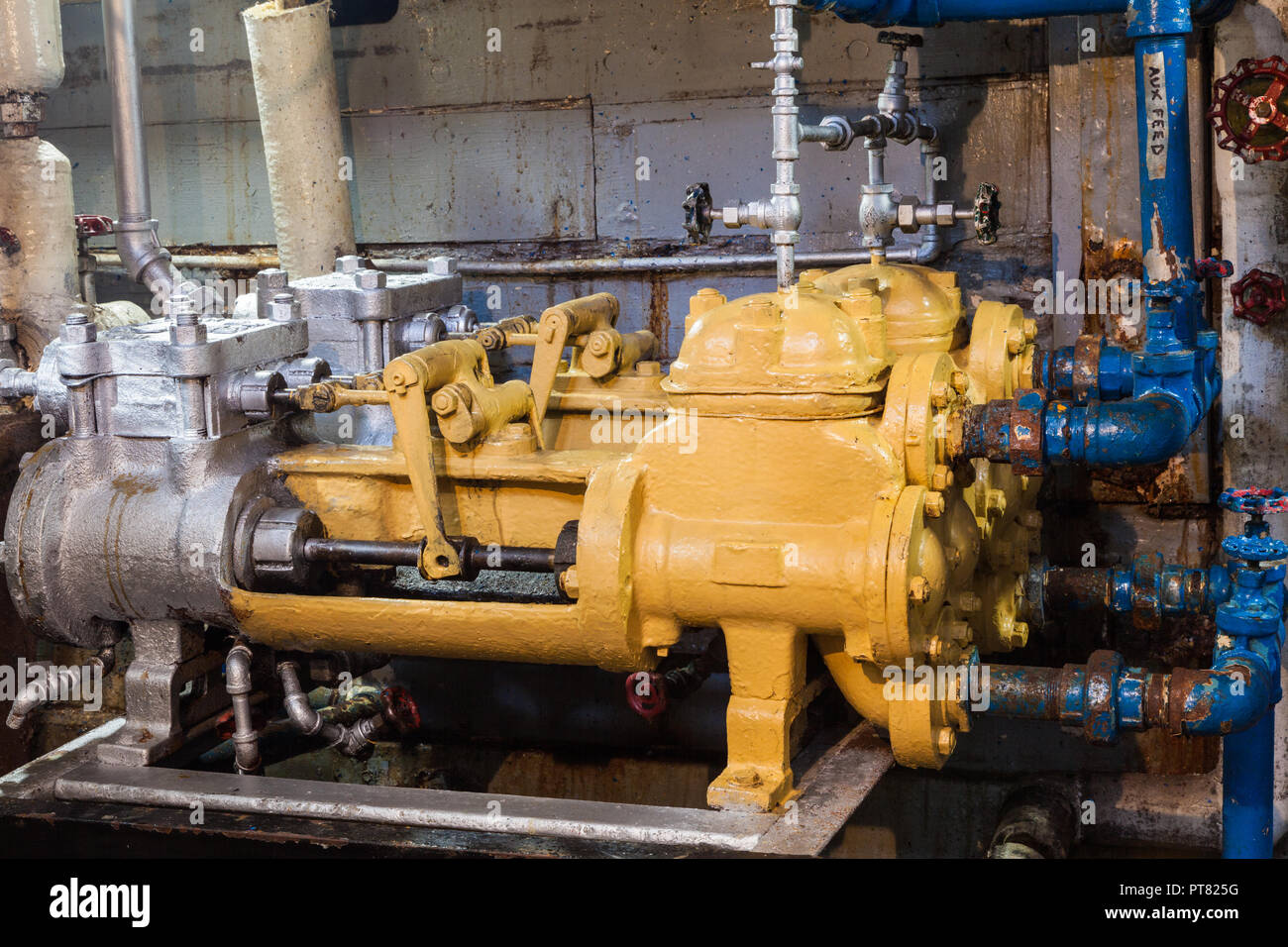 Steam powered control actuators in the engine room of the steam powered ...
