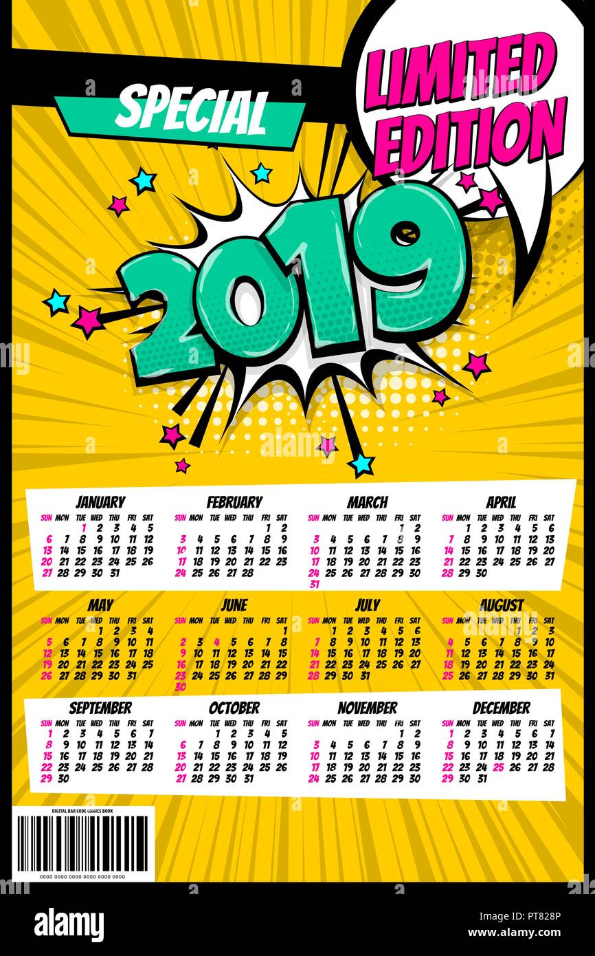2019 retro super hero calendar pop art Stock Vector Image & Art - Alamy