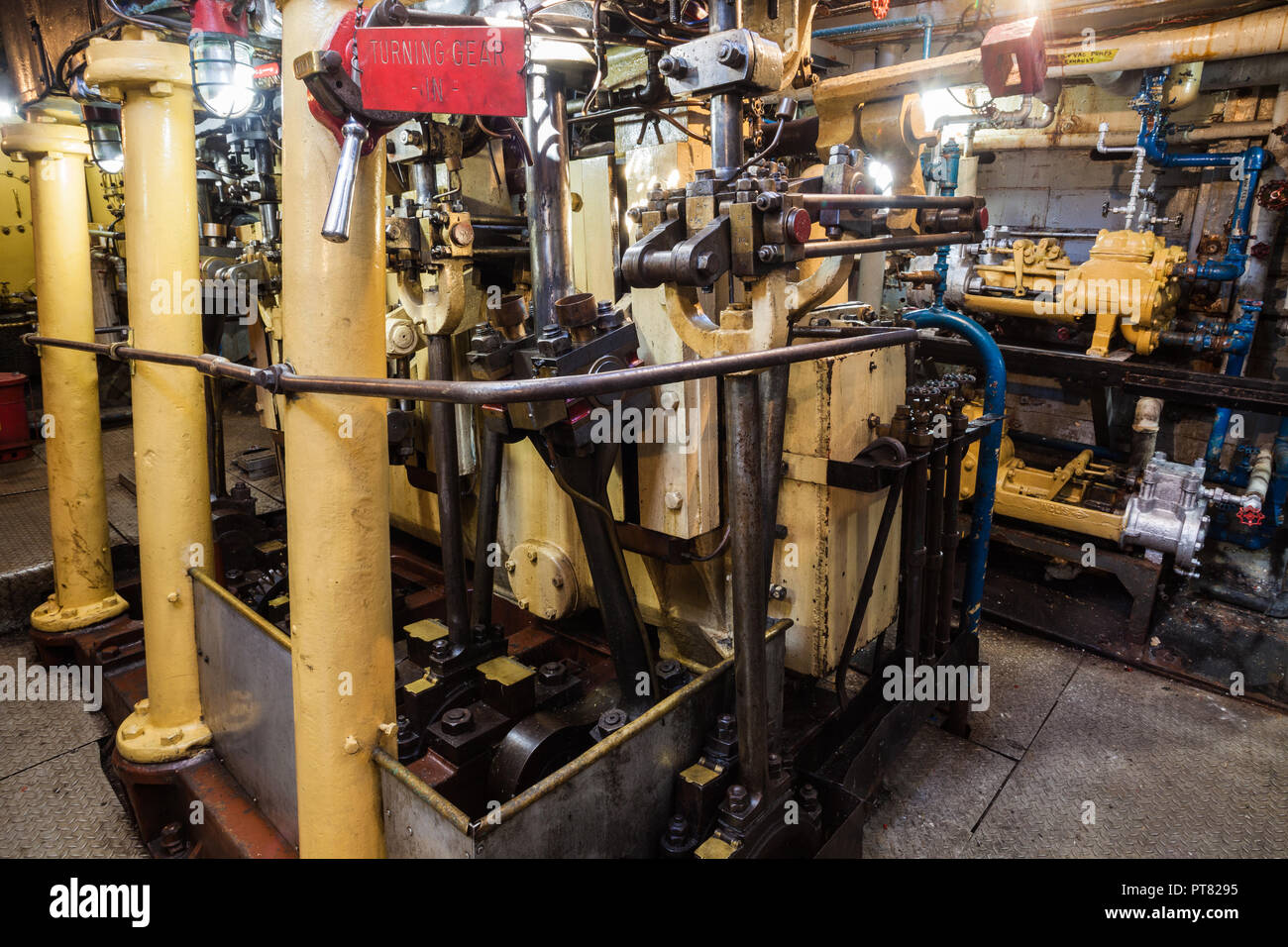 Engine Room detail of the steam powered SS Master tugboat Stock Photo ...
