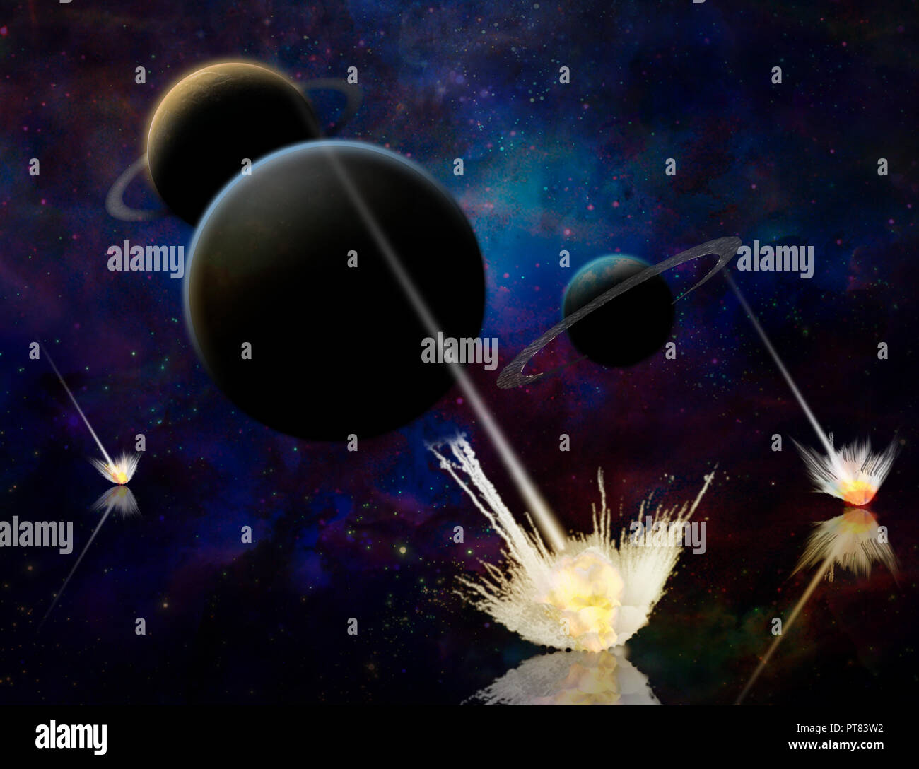 Exosolar planets and meteor shower. 3D rendering Stock Photo - Alamy