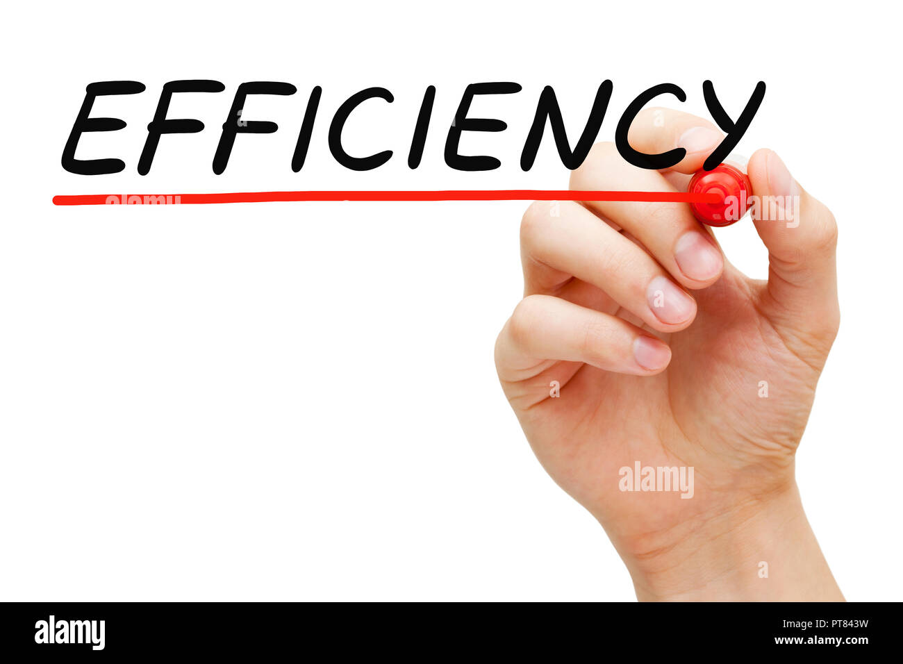 Hand writing the word Efficiency with marker on transparent wipe board ...