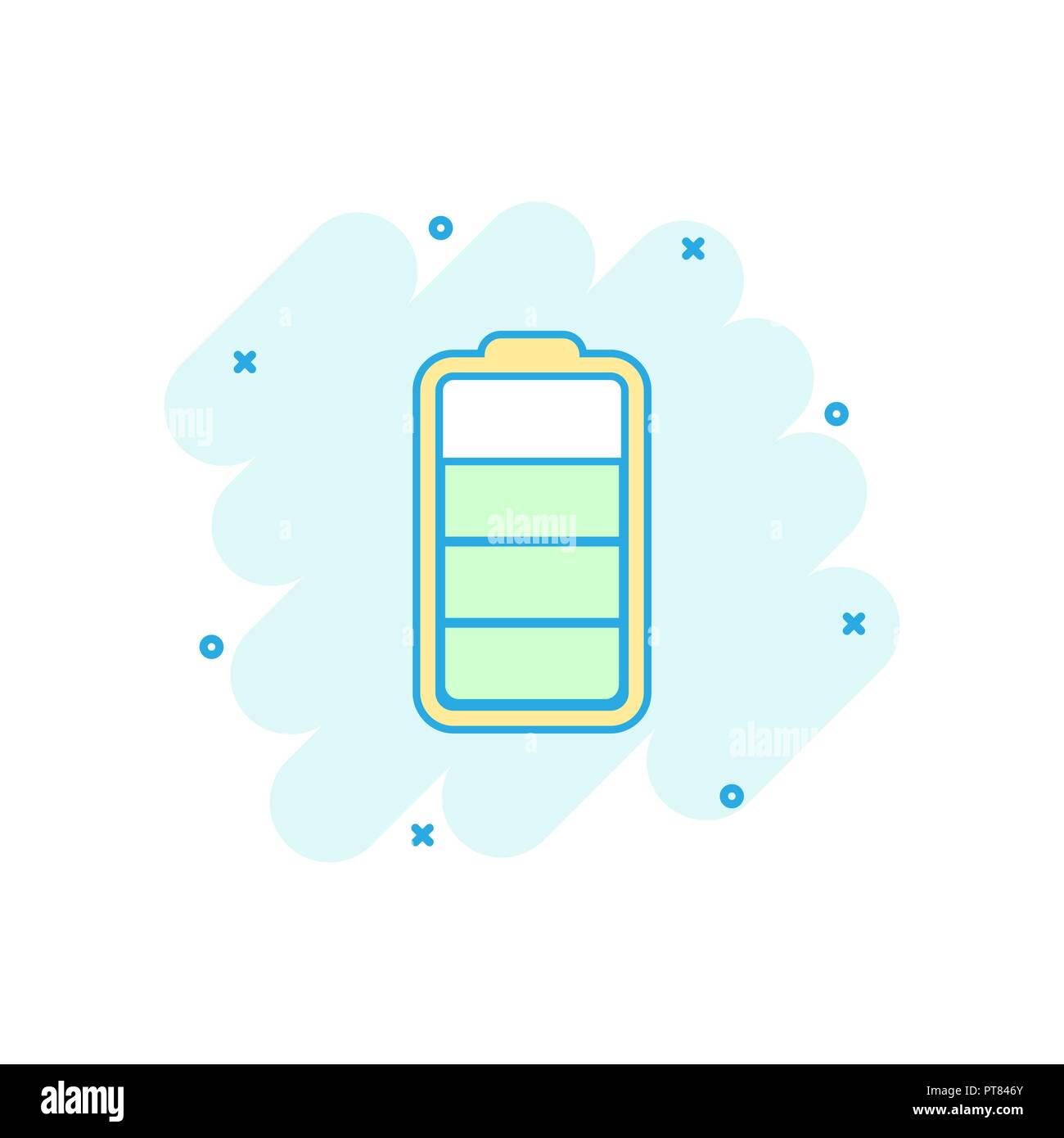 Cartoon colored battery icon in comic style. Battery power illustration ...