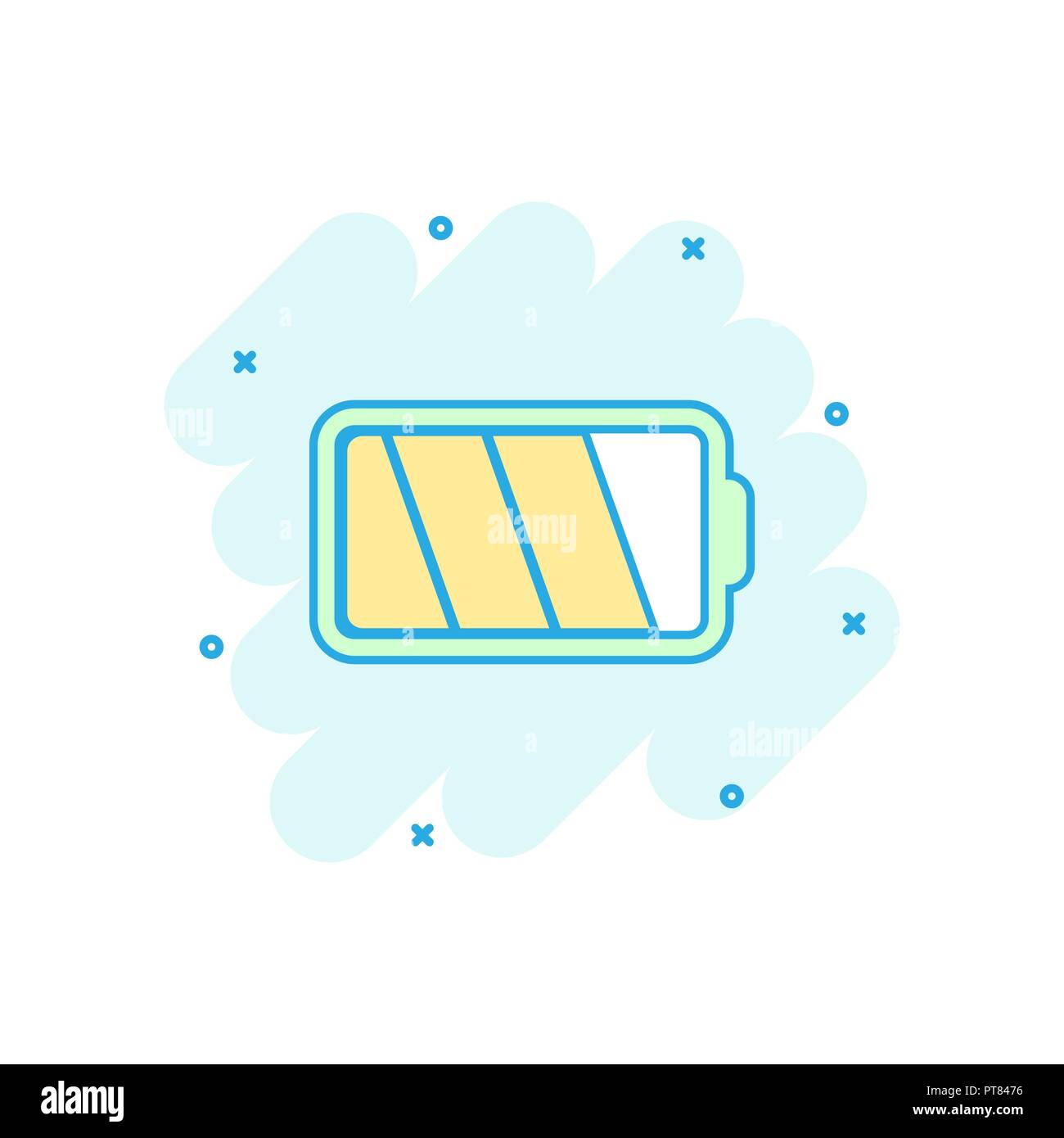 Cartoon colored battery icon in comic style. Battery power illustration ...
